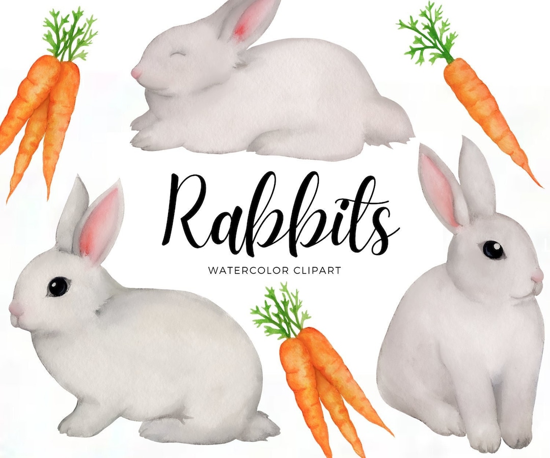 Handpainted Watercolor Rabbits - Bunny Clipart - Cute Clipart - Easter ...