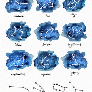 Watercolor Zodiac Constellations Watercolor Galaxy Clipart Zodiac Star ...