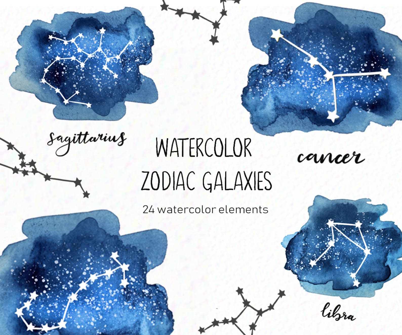 Watercolor Zodiac Constellations Watercolor Galaxy Clipart | Etsy