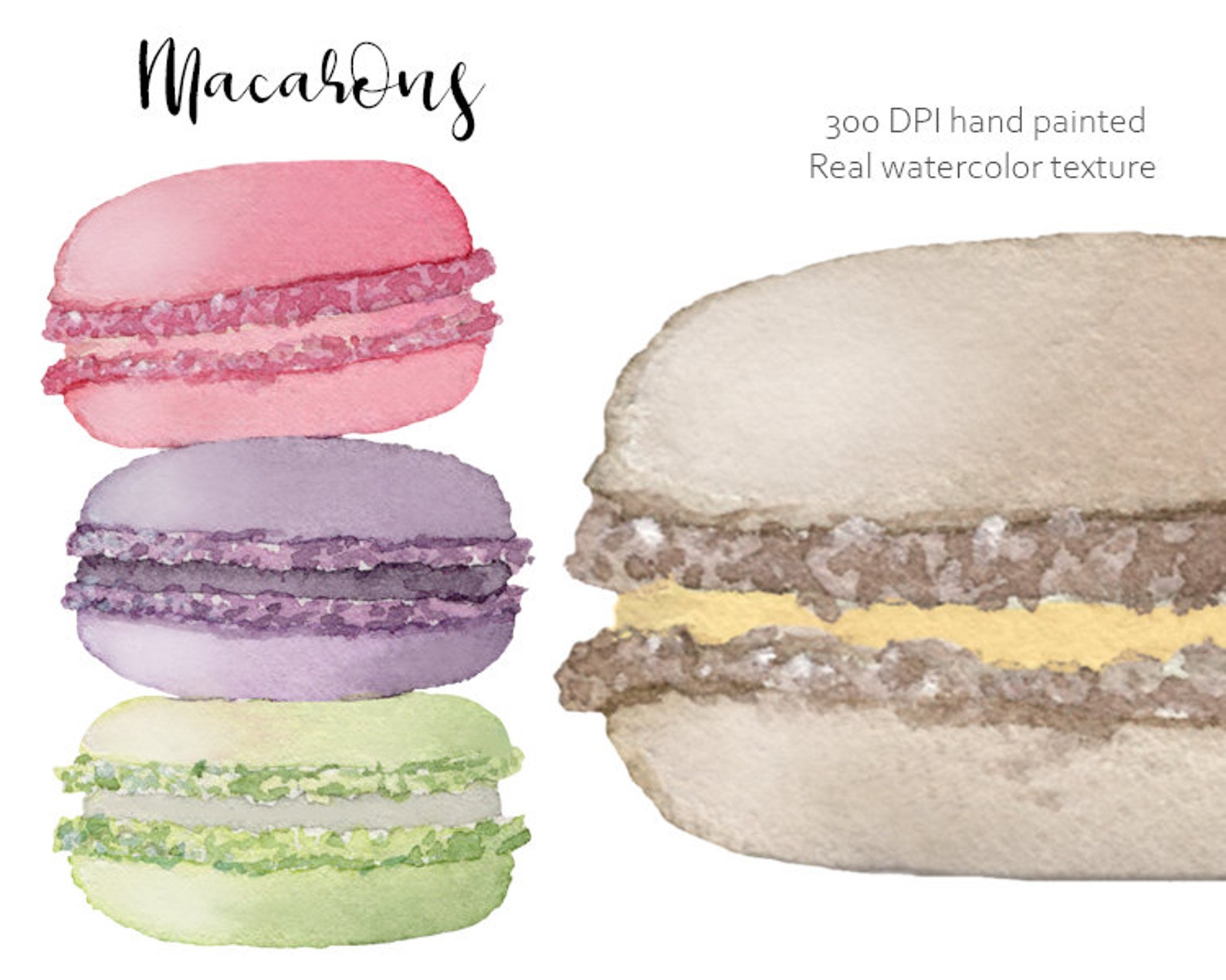 Handpainted Macaron Clipart - Watercolor Macarons- Dessert Clip Art ...