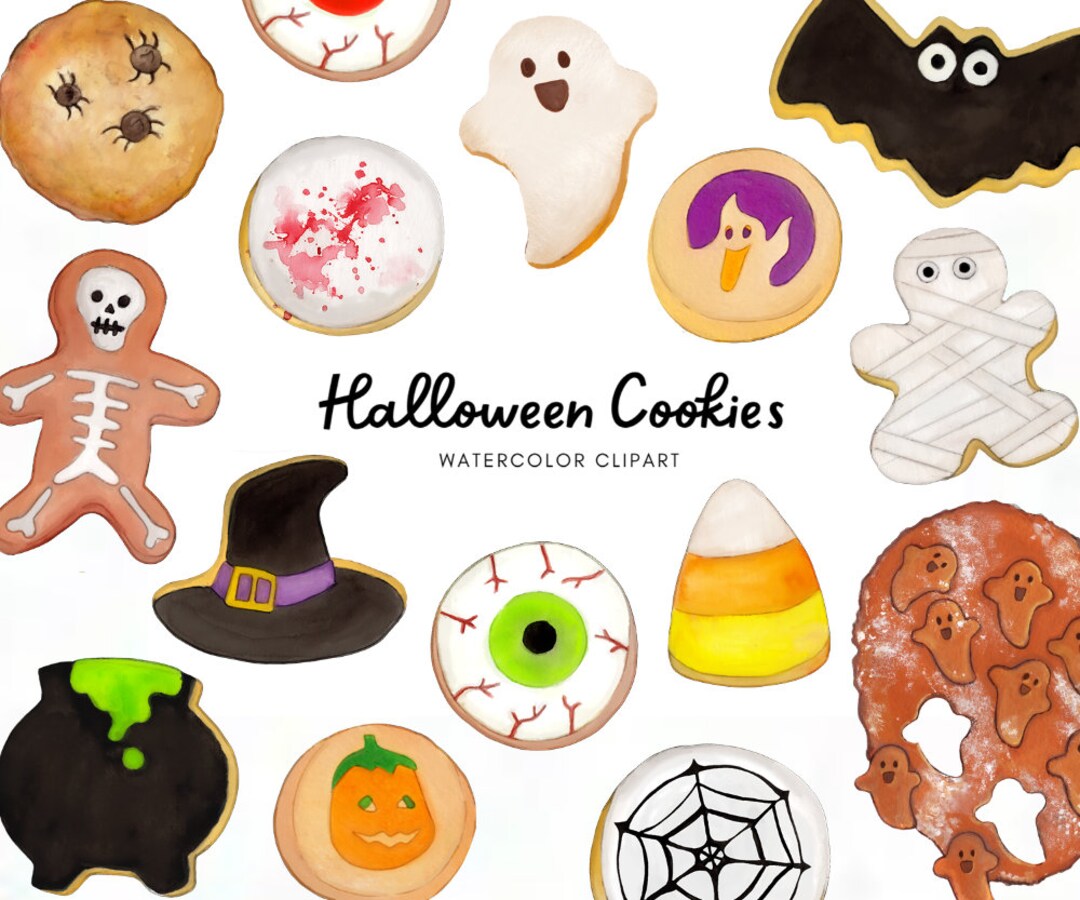 Handpainted - Watercolor Halloween Cookies - Halloween Cookie Clipart ...