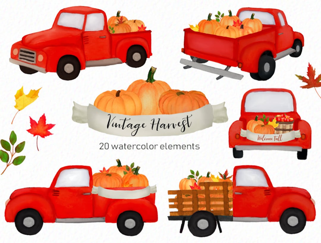 Harvest Trucks Vintage Red Truck-pumpkin Trucks Rustic Harvest ...
