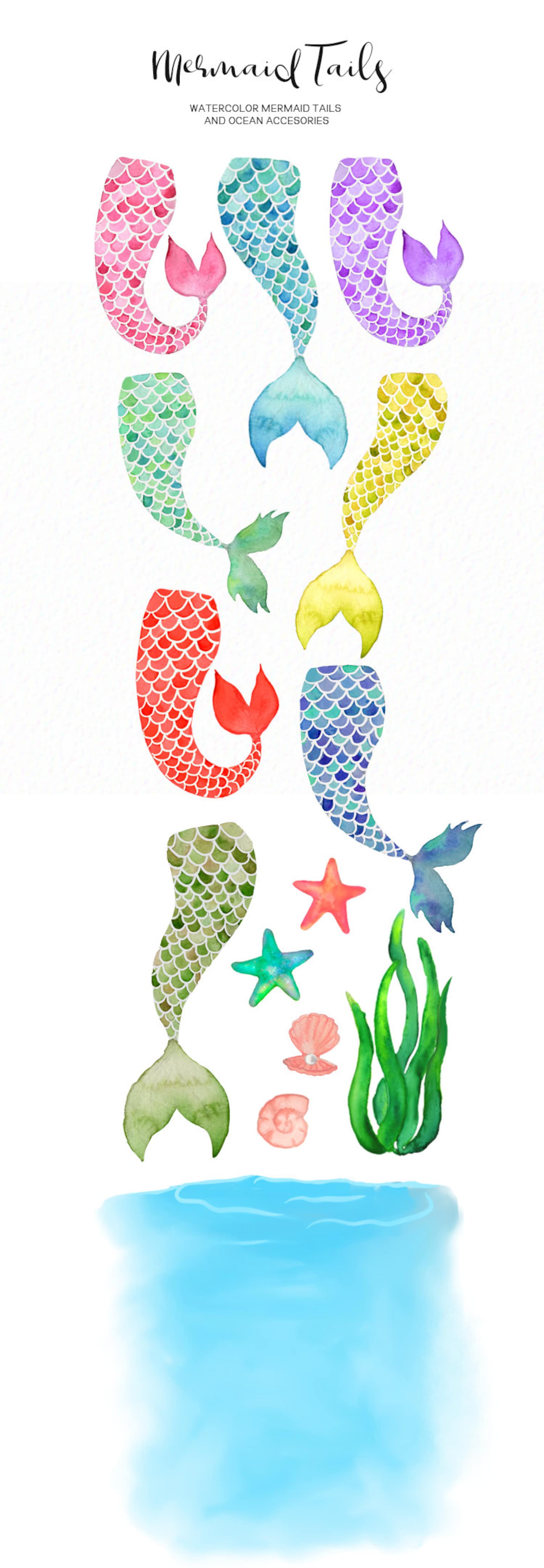 Watercolor Mermaids Mermaid Tail Clipart Ocean Watercolor - Etsy