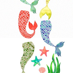 Watercolor Mermaids - Mermaid Tail Clipart - Ocean Watercolor ...