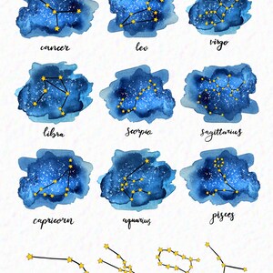Watercolor Zodiac Constellations Watercolor Galaxy Clipart - Etsy