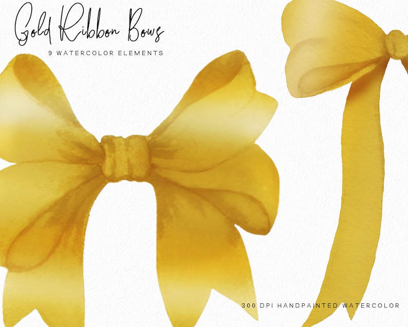 Gold Ribbon Bows Bow Frames Clipart Watercolor Bows - Etsy Canada