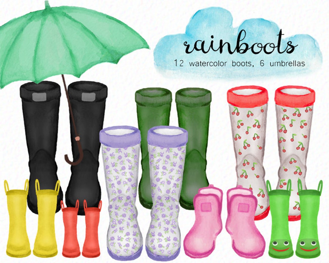 Handpainted Watercolor Rainboots Rainboot Clipart Spring Clip Art Rainy ...