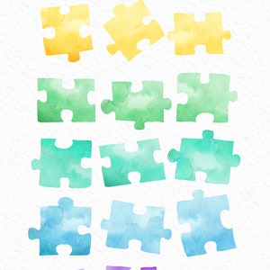 Handpainted Watercolor Puzzle Pieces - Puzzle Clipart - Watercolor ...