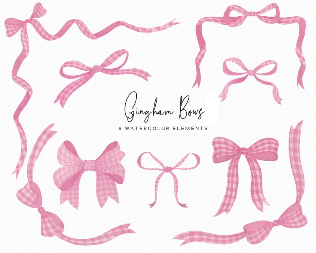 Pink Gingham Bow Clipart: Watercolor Bow Frames (digital Download) - Etsy