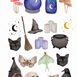 Magic Watercolor Clipart Halloween Witch Crystals Spooky Clipart Galaxy ...