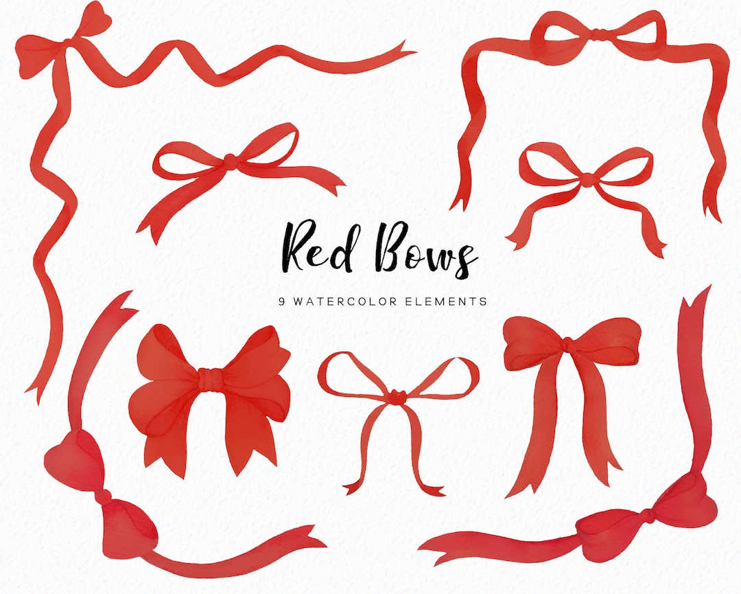 Handpainted Watercolor Red Bow Clipart: Holiday Frames (instant ...