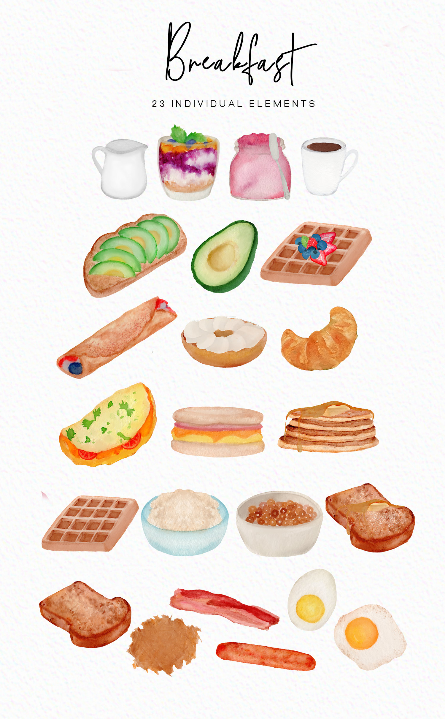 Breakfast Watercolor Clipart Food Clipart Bacon and Eggs - Etsy