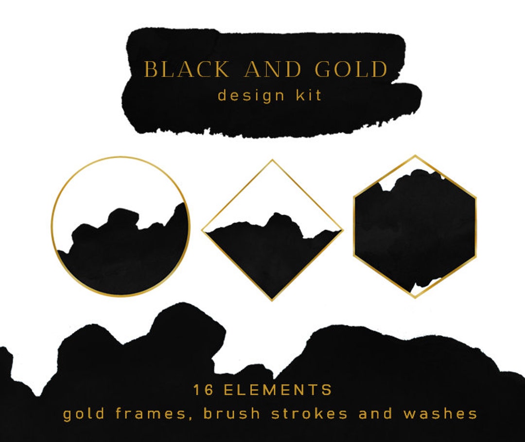 Black Watercolor Clipart - Black and Gold- Watercolor Brush Clipart ...