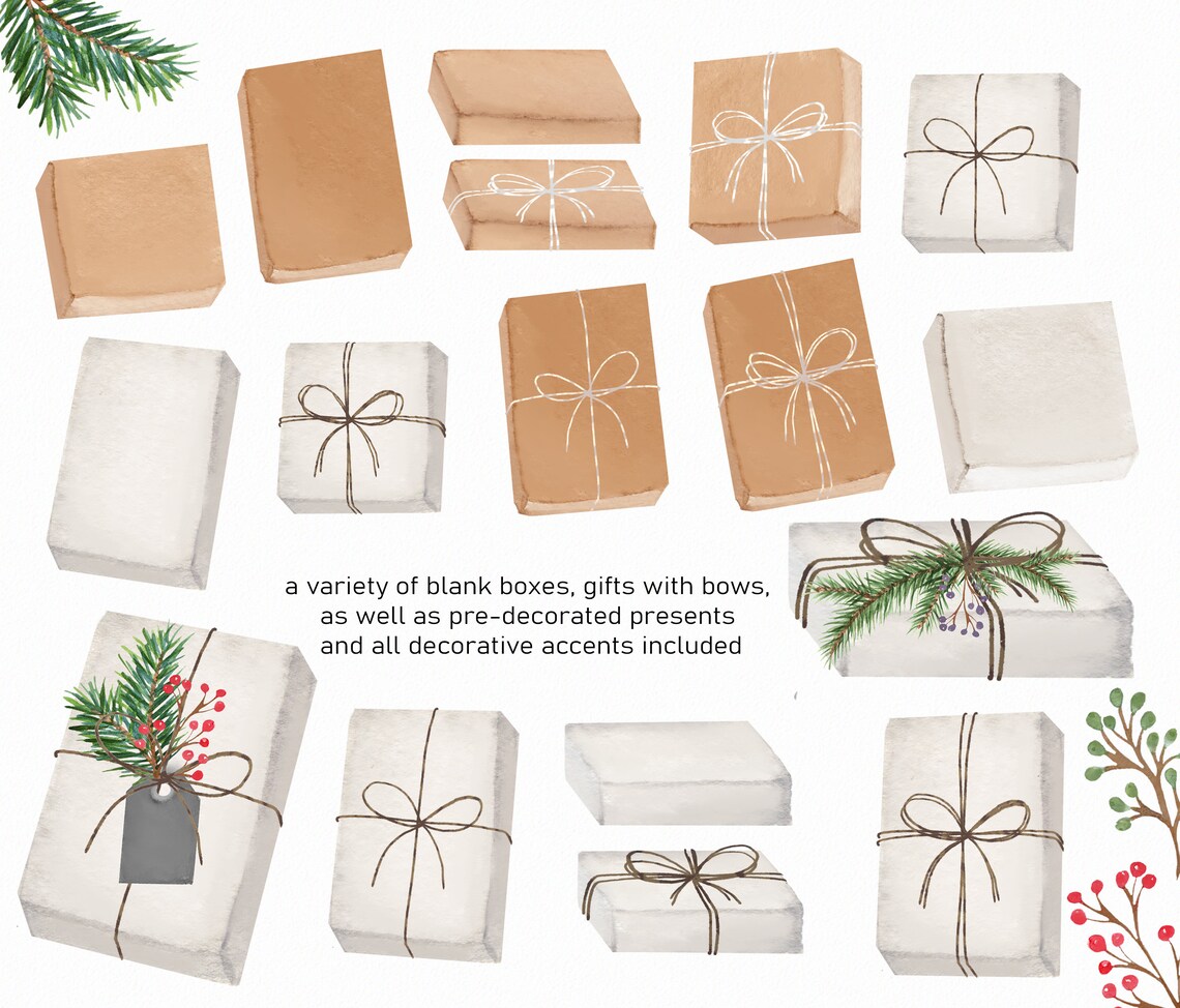 Handpainted Gifts Clipart - Winter Clipart - Christmas Clipart ...