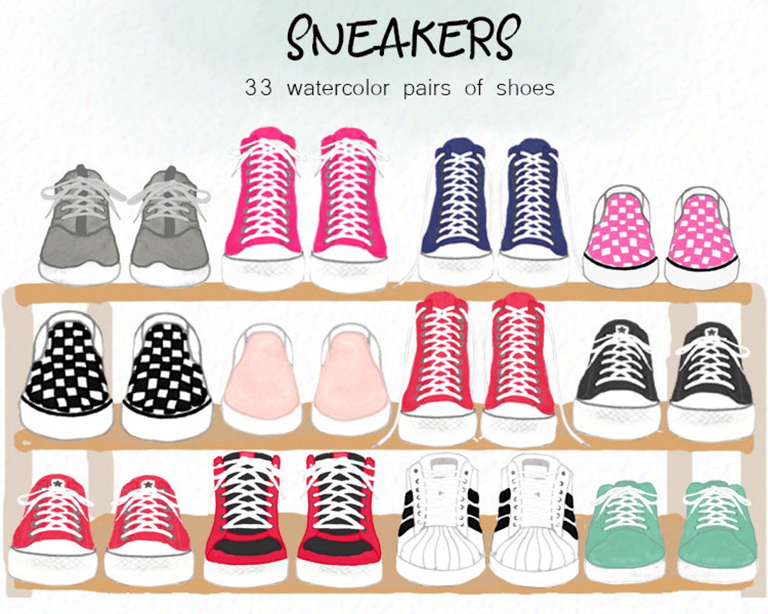 Watercolor Sneakers Clipart: Handpainted Shoes Art (digital Download ...