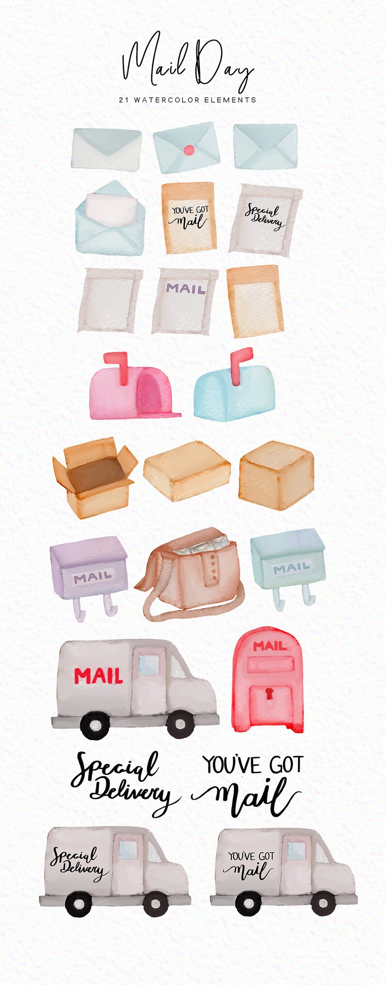 Watercolor Mail Clipart Mail Day Clipart Delivery Clipart | Etsy
