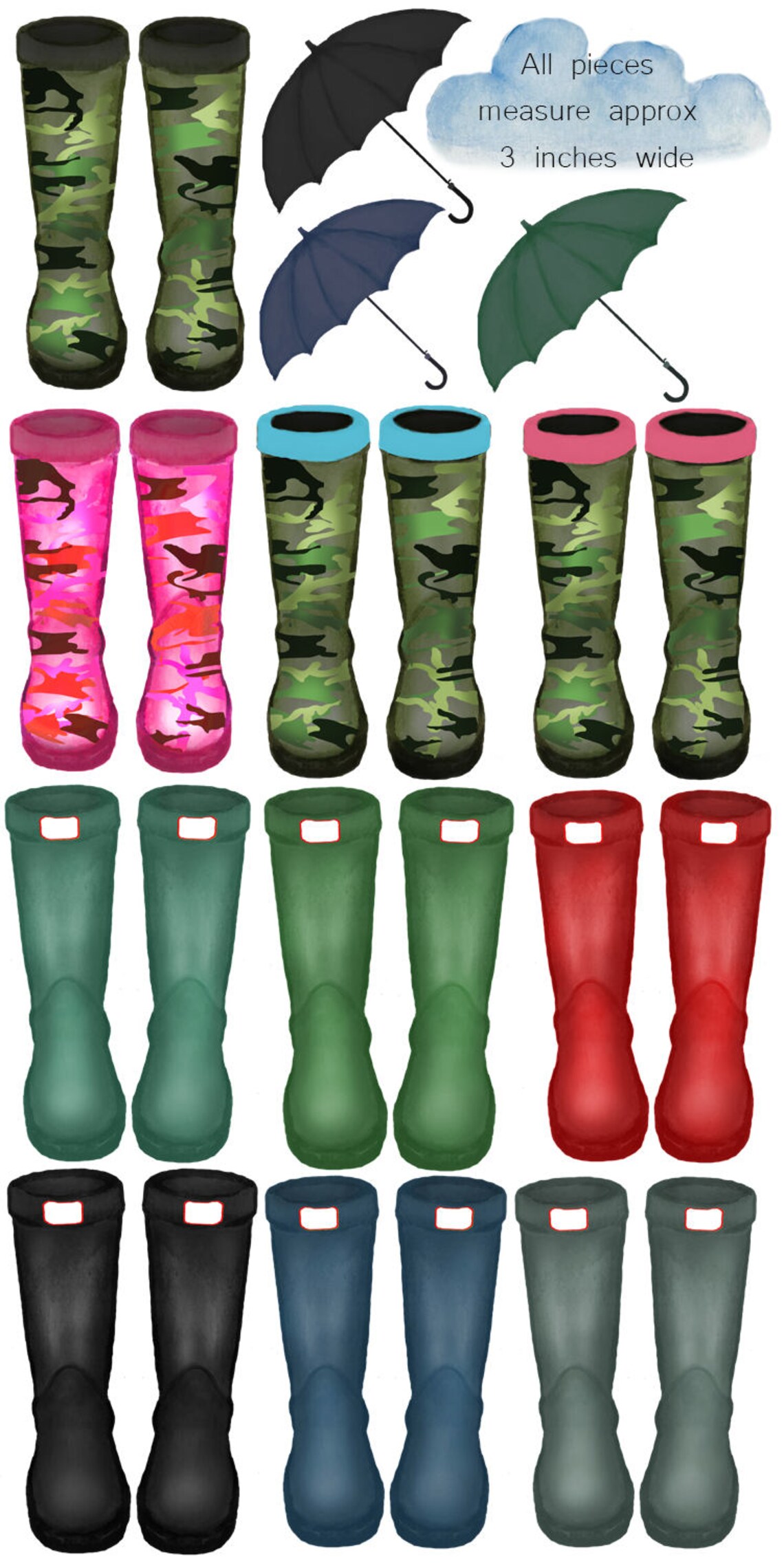 Camo Rainboots Rainboot Clip Art Spring Clip Art Rainy - Etsy