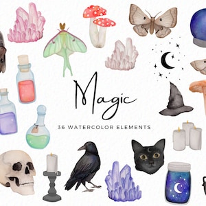 Magic Watercolor Clipart Halloween Witch Crystals - Etsy