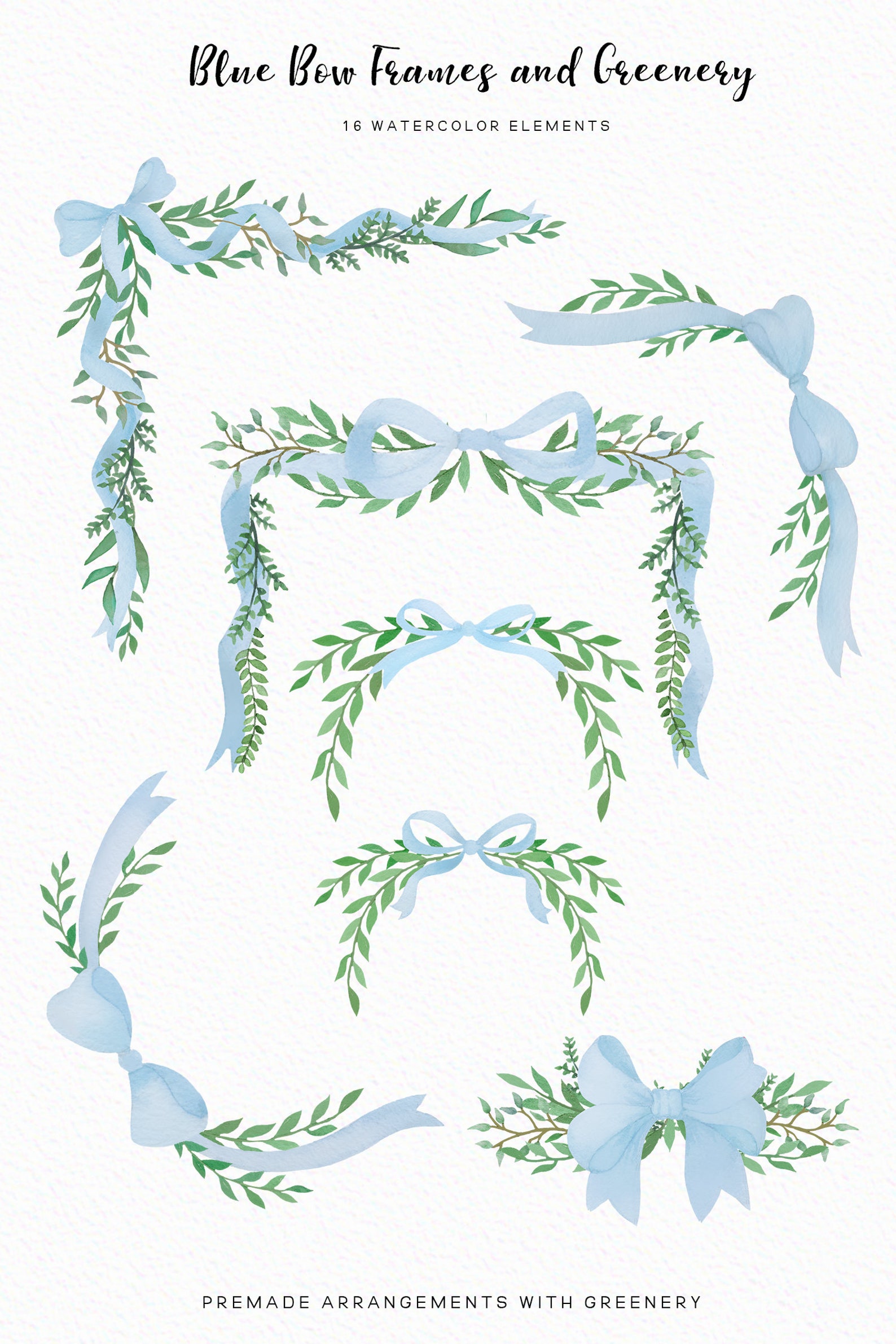 Blue Watercolor Bows Bow Frames Clipart Christmas Bow - Etsy
