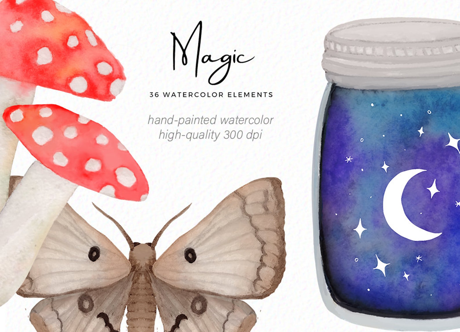 Magic Watercolor Clipart Halloween Witch Crystals - Etsy