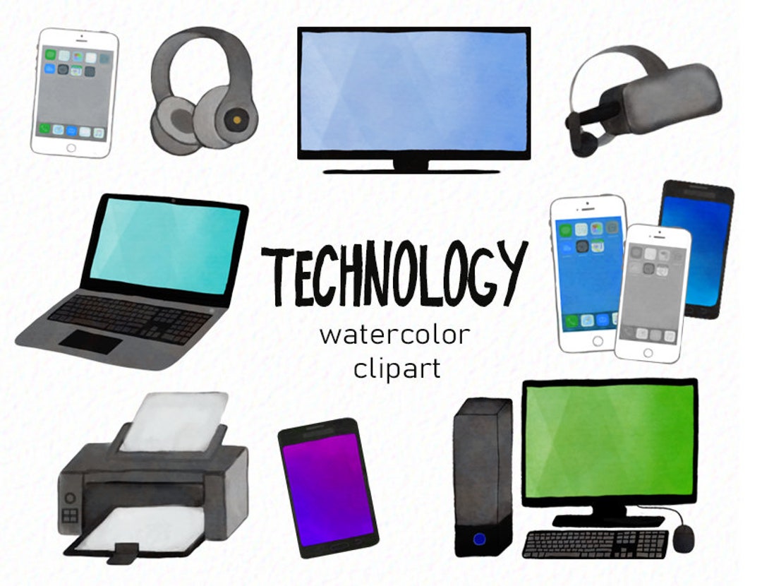 Technology Clip Art Watercolor Technology Phone Clipart Computer Tv ...