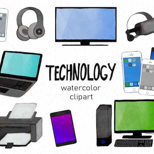 Technology Clip Art Watercolor Technology Phone Clipart - Etsy