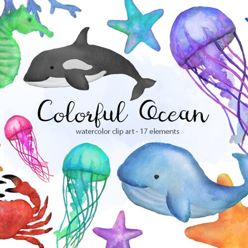 Colorful Ocean Ocean Clipart Watercolor Ocean Clipart Sea - Etsy