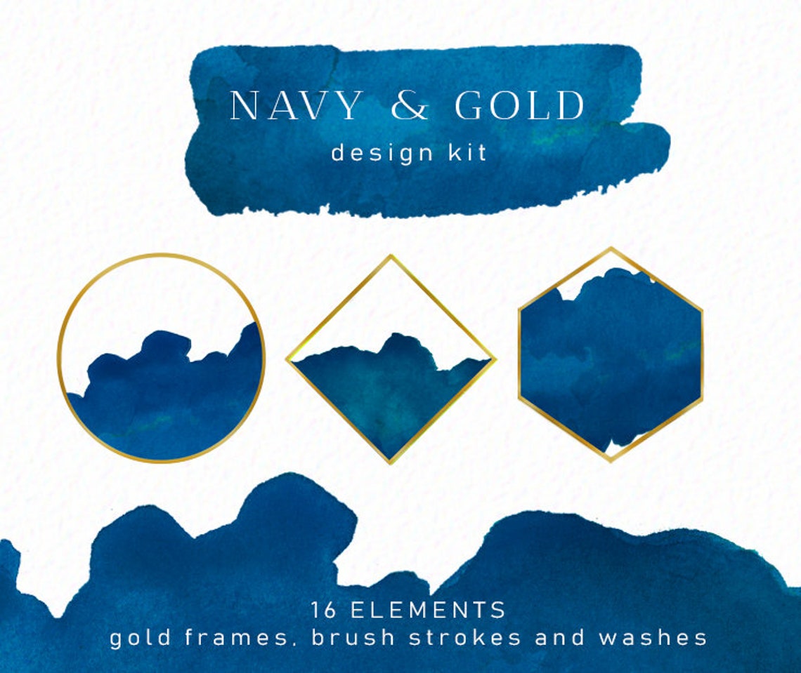 Navy Watercolor Clipart Navy and Gold Watercolor Brush | Etsy