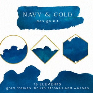 Handpainted Watercolor Splash - Navy Blue and Gold - Branding Kit ...