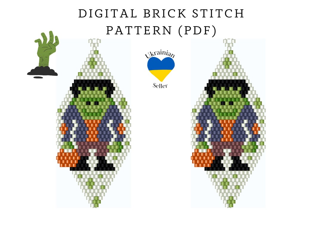 Halloween Zombie Bead Earrings Pattern Pdf|brick Stitch Bead Digital ...