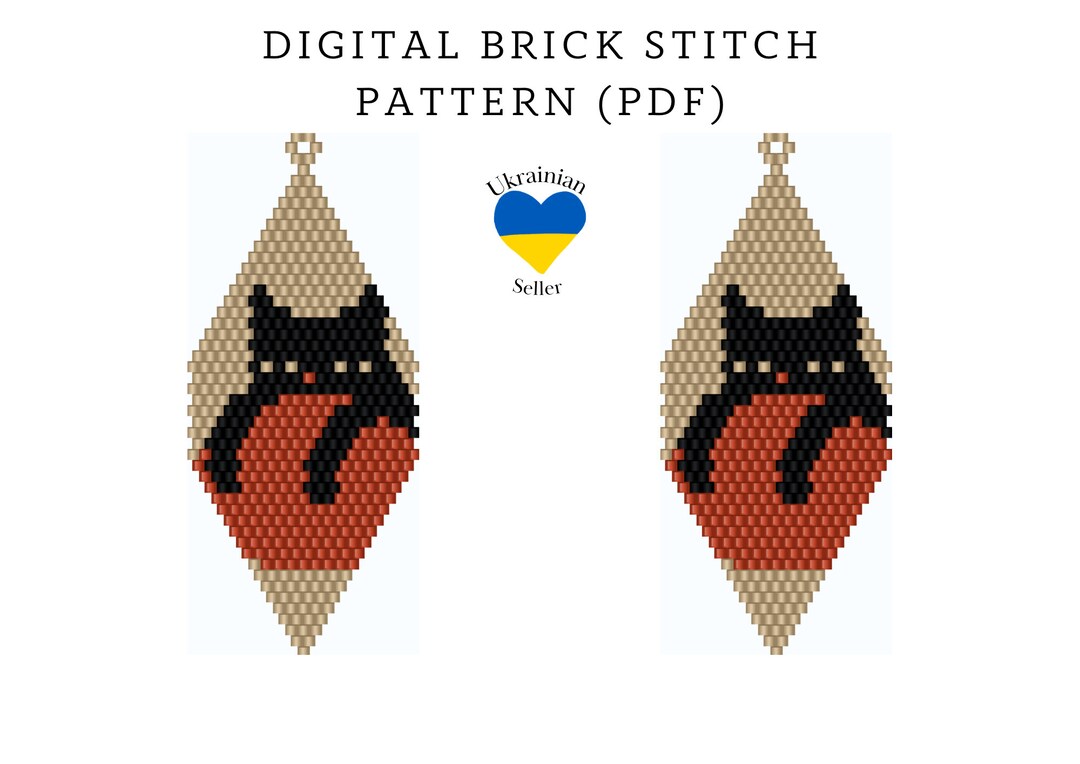 Black Cat Bead Earrings Pattern Pdf|animal Brick Stitch Seed Bead ...