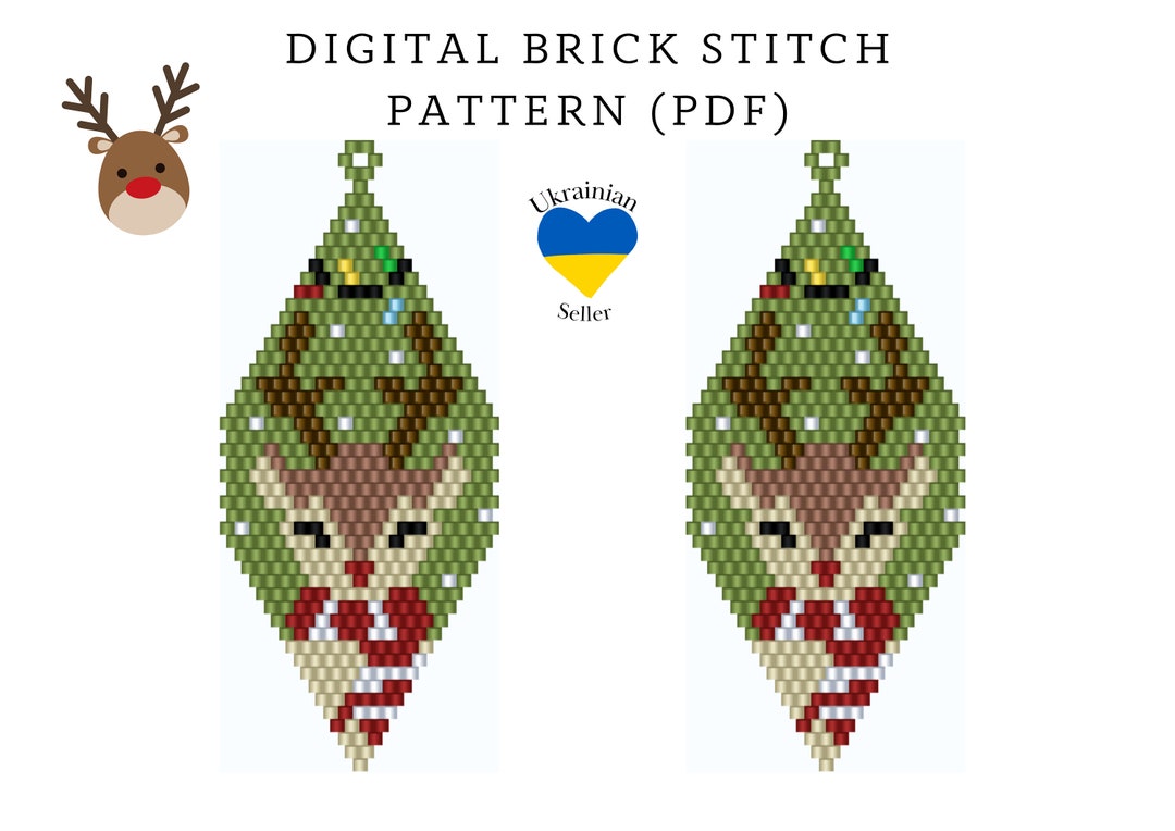 Christmas Reindeer Bead Earrings Pattern Pdfxmas Brick Stitch Seed Bead ...