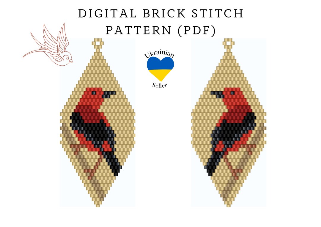 Red Bird Bead Earrings Pattern Pdf|brick Stitch Seed Bead Digital Pattern|chinese Bead Earring ...