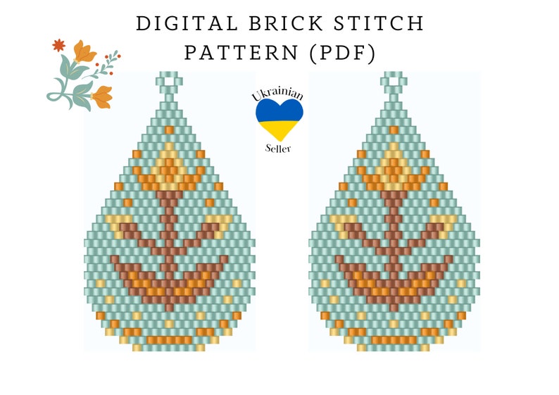 Folk Tulip Bead Earrings Pattern Pdf|native Floral Brick Stitch Seed ...