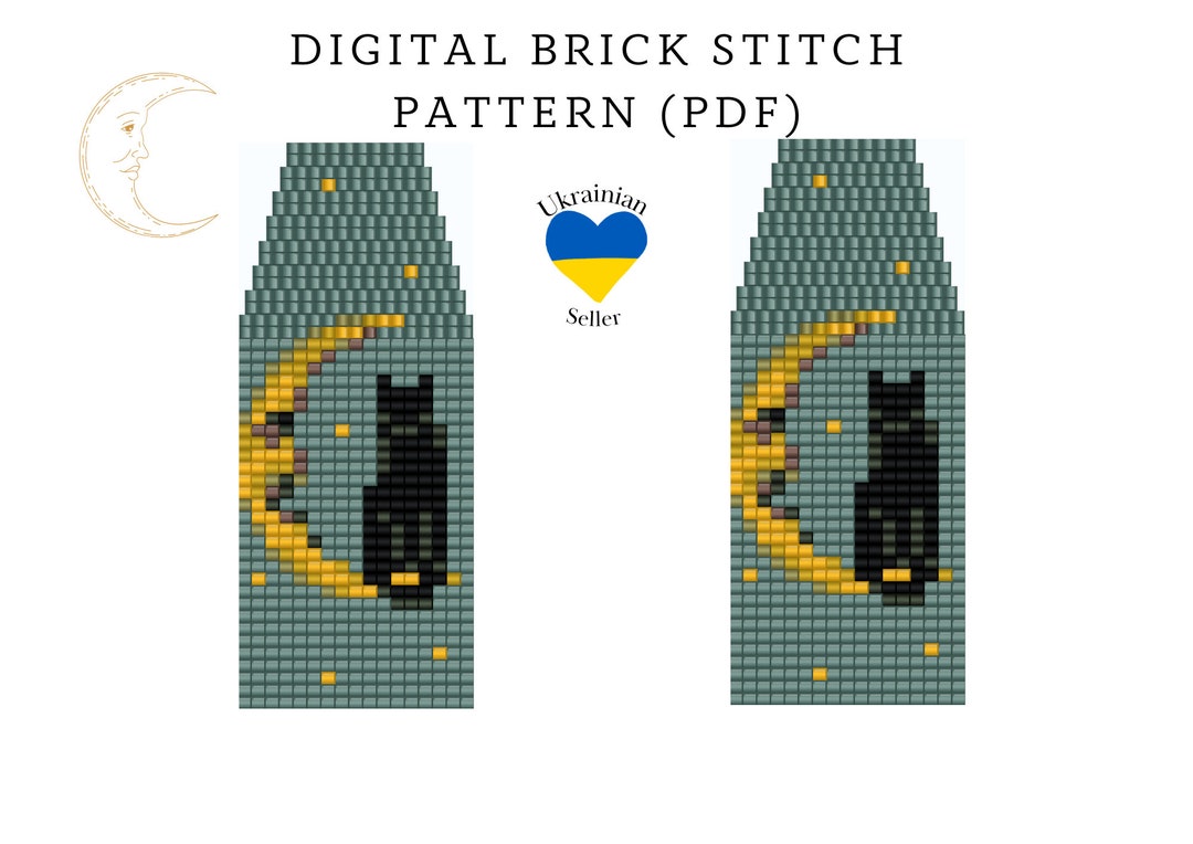 Moon Black Cat Bead Earrings Pattern Pdf|brick Stitch Seed Bead Digital ...