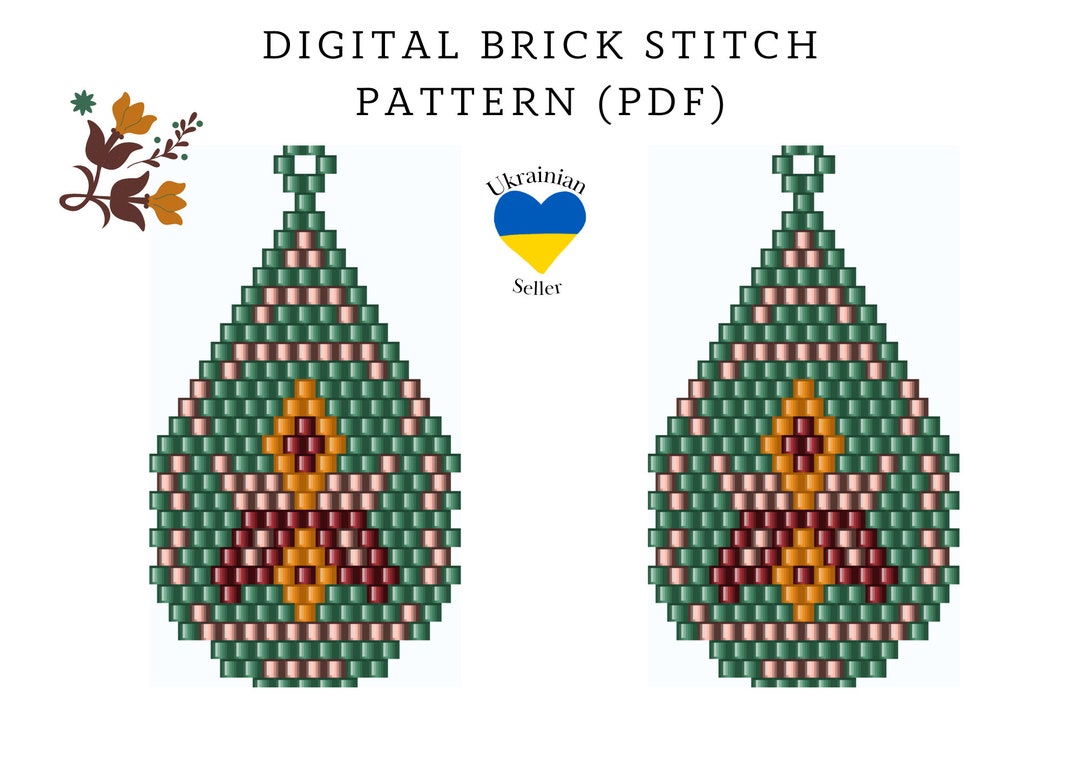 Folk Bead Earrings Pattern Pdf|native Floral Brick Stitch Seed Bead ...