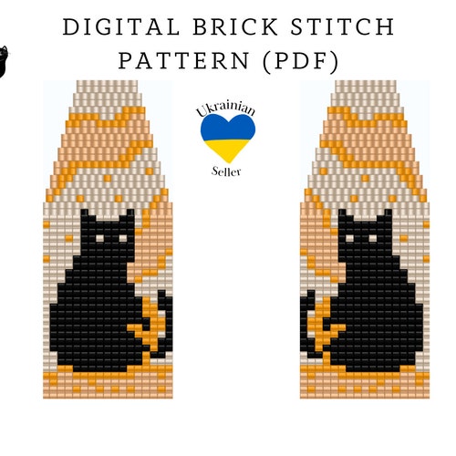 Black Cat Bead Earrings Pattern Pdfbrick Stitch Seed Bead - Etsy