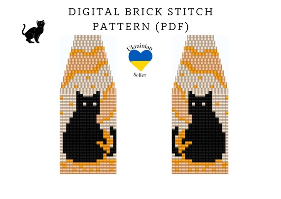 Black Cat Bead Earrings Pattern Pdfbrick Stitch Seed Bead - Etsy