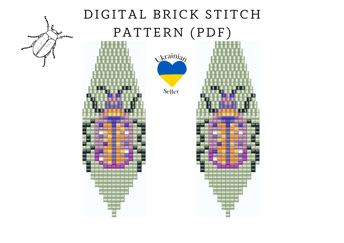 Beetle Bead Earrings Pattern Pdfbrick Stitch Seed Bead | Etsy