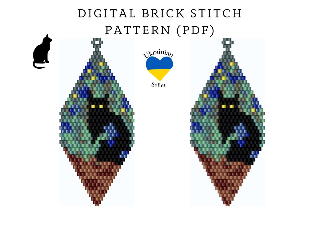 Flower Black Cat Bead Earrings Pattern Pdf|iris Brick Stitch Seed Bead ...