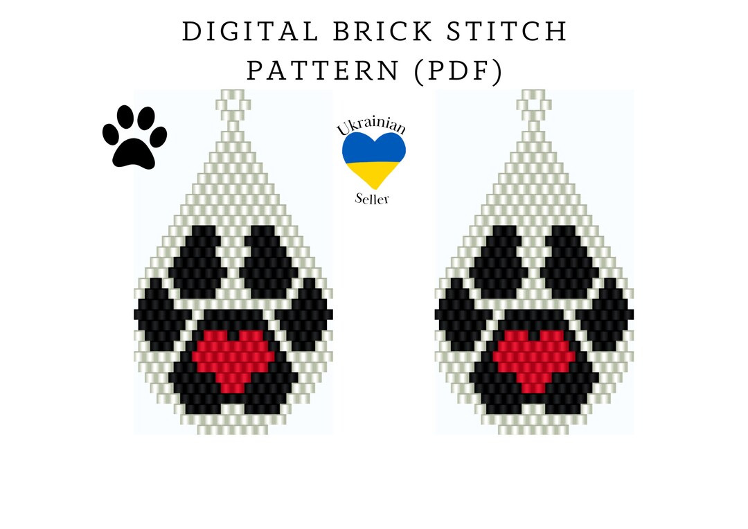 St Valentines Day Cat Paw Print Bead Earrings Pattern Pdf|dog Brick ...