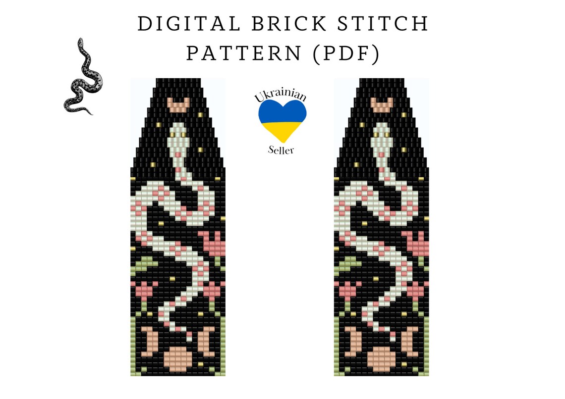 Flower Snake Bead Earrings Pattern Pdffolk Brick Stitch Seed - Etsy