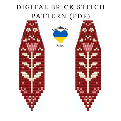 Folk Tulip Bead Earrings Pattern Pdfflower Brick Stitch Seed - Etsy