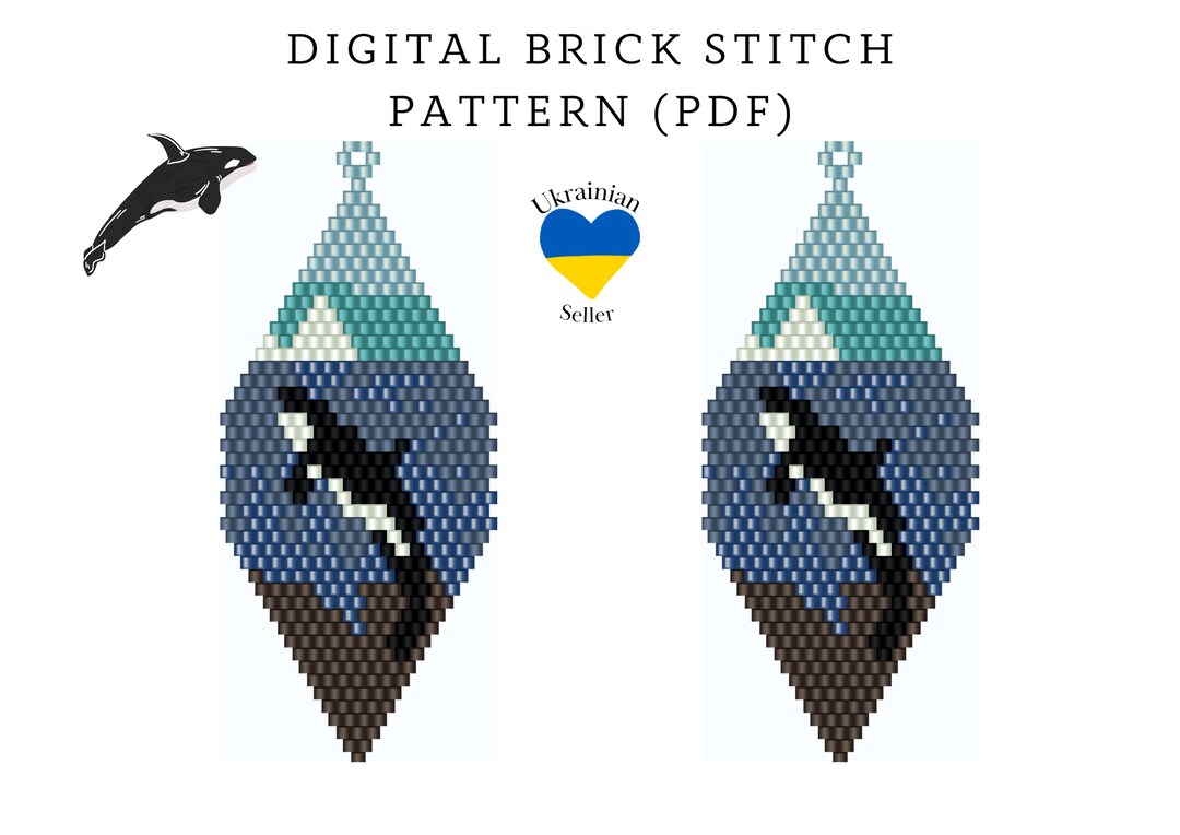 Orca Bead Earrings Pattern Pdfbrick Stitch Seed Bead Digital Patternsee ...