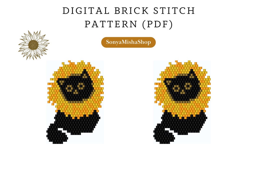 Sunflower Black Cat Bead Earrings Pattern Pdf |love Brick Stitch ...