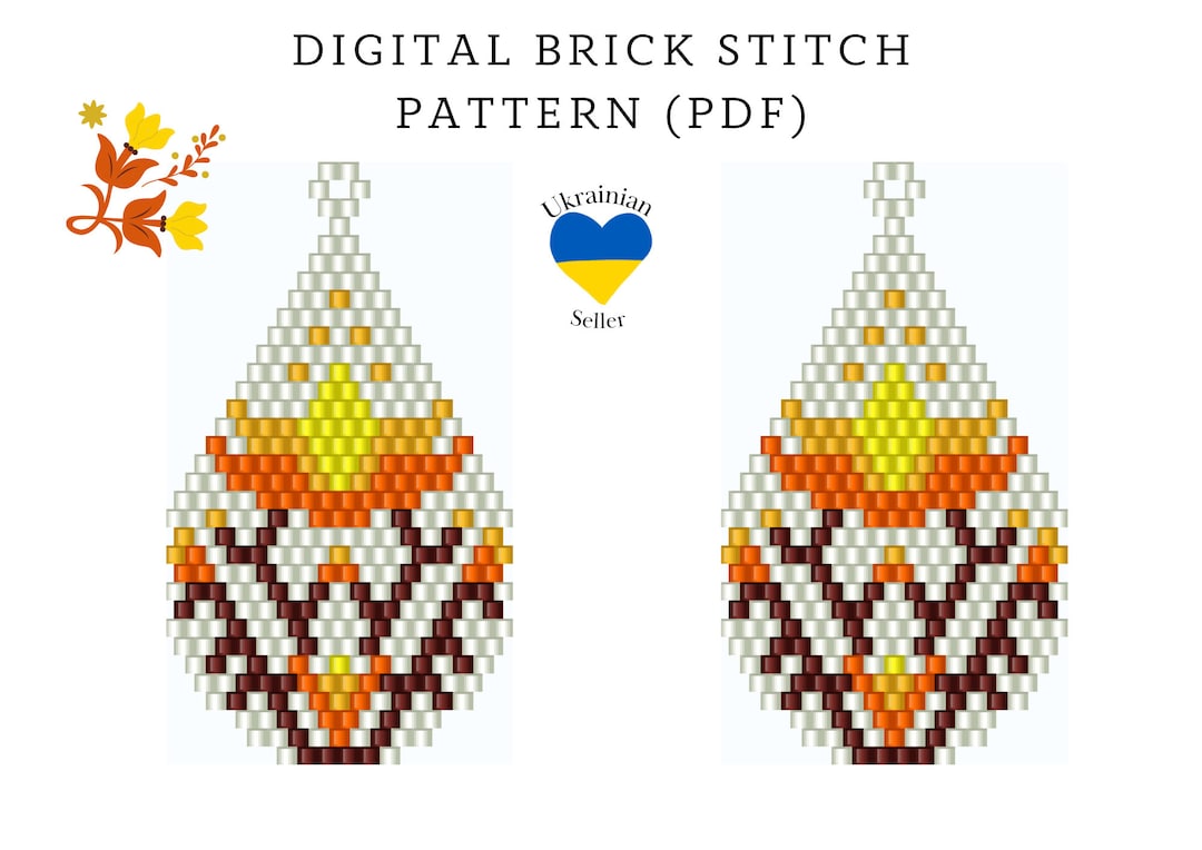 Folk Tulip Bead Earrings Pattern Pdfnative Floral Brick Stitch Seed ...