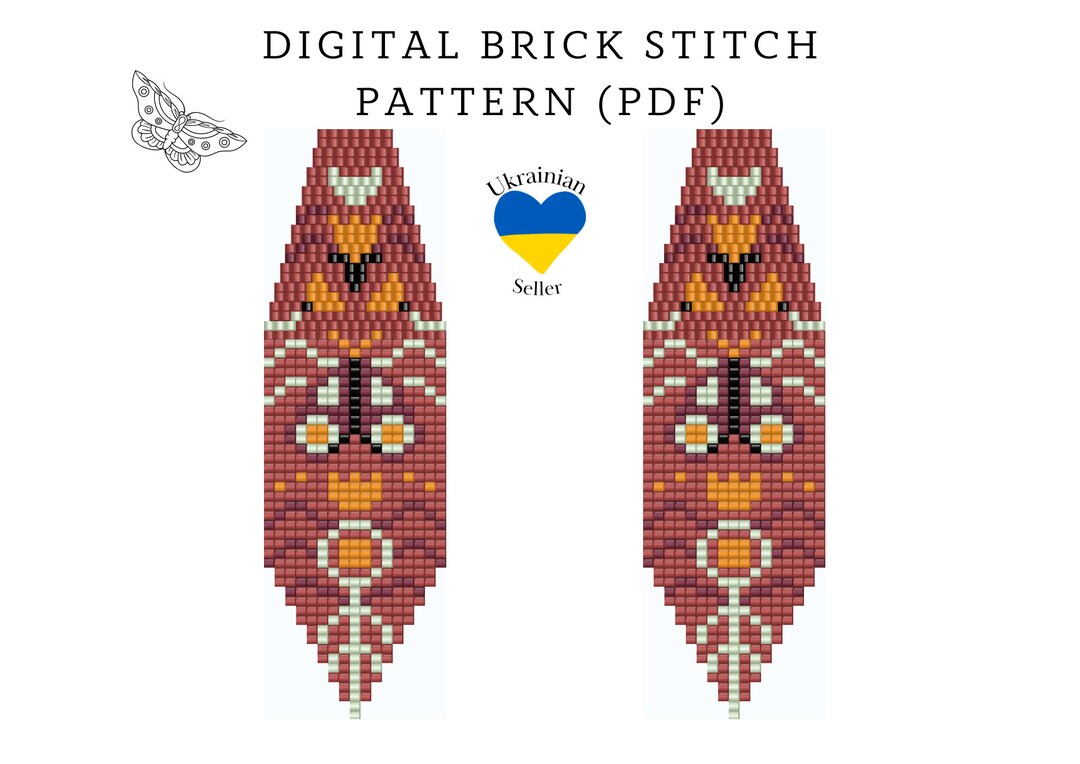 Native Moth Bead Earrings Pattern Pdfmoon Brick Stitch Seed Bead ...