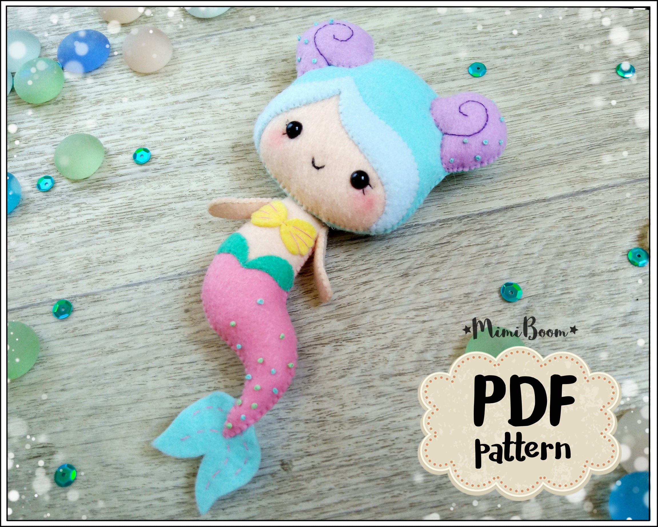 Mermaid Felt Pattern Cute Ornament Mermaid Doll Sewing Pattern | Etsy