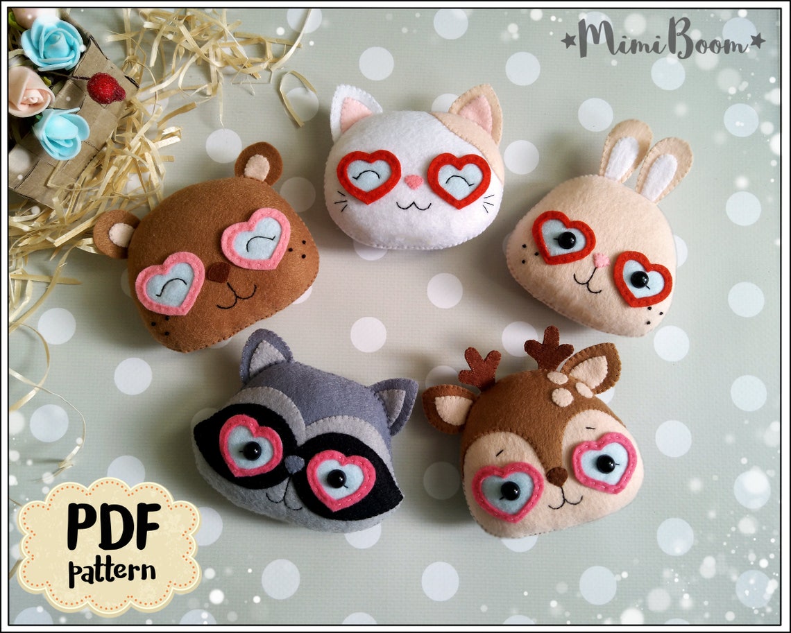 Cute Animals in Love Pattern Valentines Day Patterns Felt - Etsy