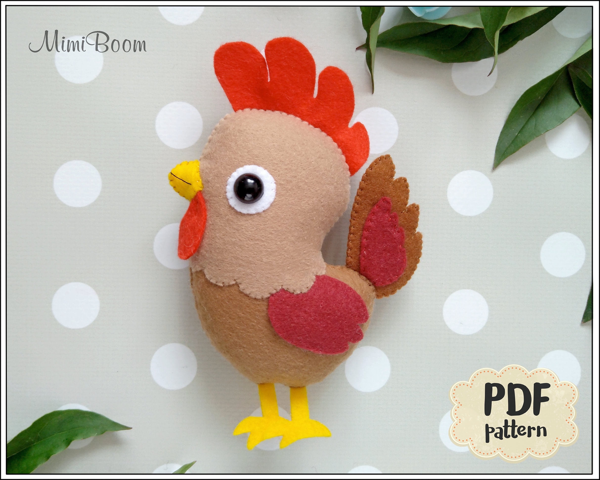 Rooster Ornament Pattern Felt Sewing Pattern Rooster PDF Tutorial ...